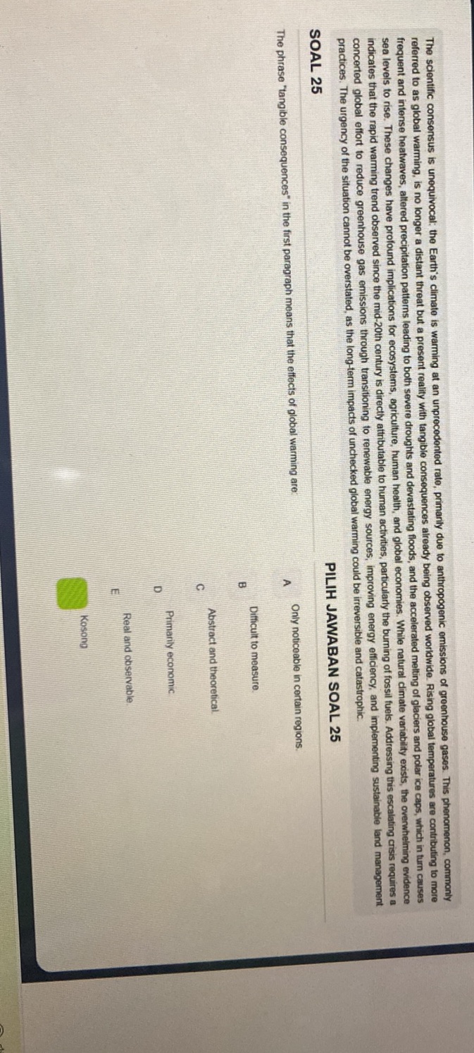SOAL 25 The phrase "tangible consequences" | StudyX