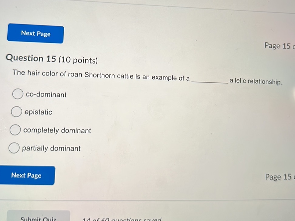 Question 15 (10 points) The hair color of | StudyX