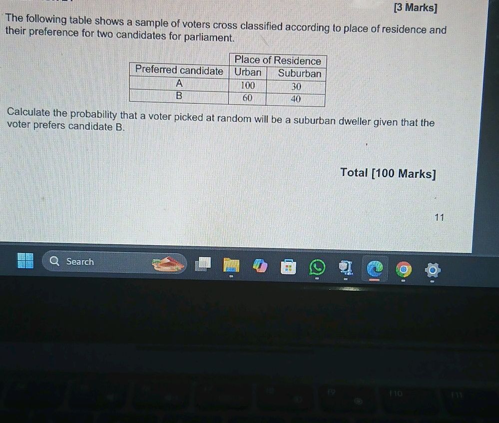 The following table shows a sample of voters | StudyX