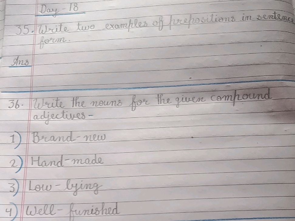 35. Write two examples of prepositions in | StudyX