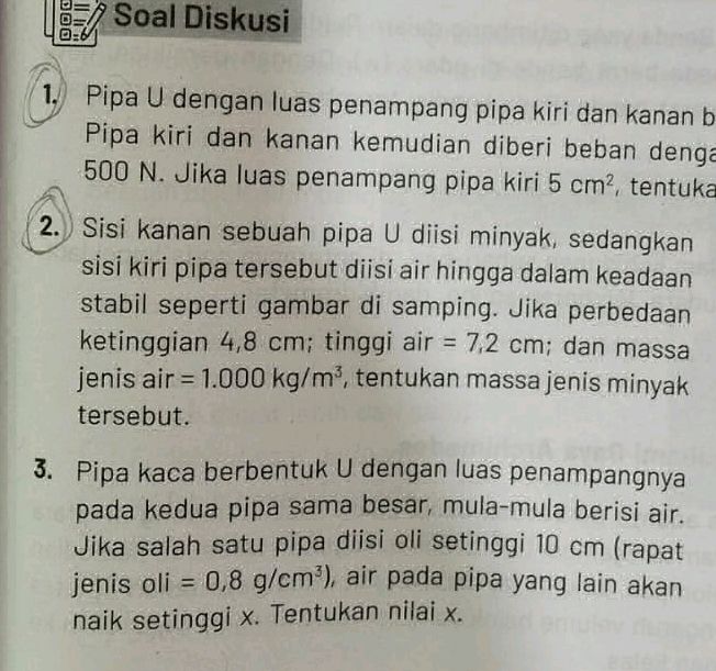 1. Pipa U dengan luas penampang pipa kiri | StudyX
