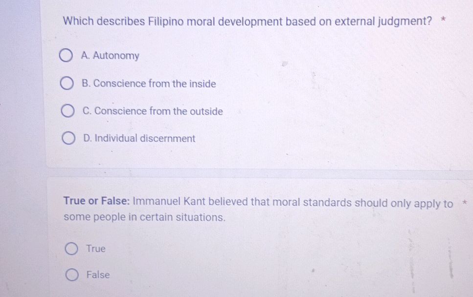 Which describes Filipino moral development | StudyX