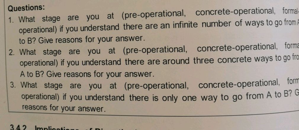 1. What stage are you at (pre-operational, | StudyX