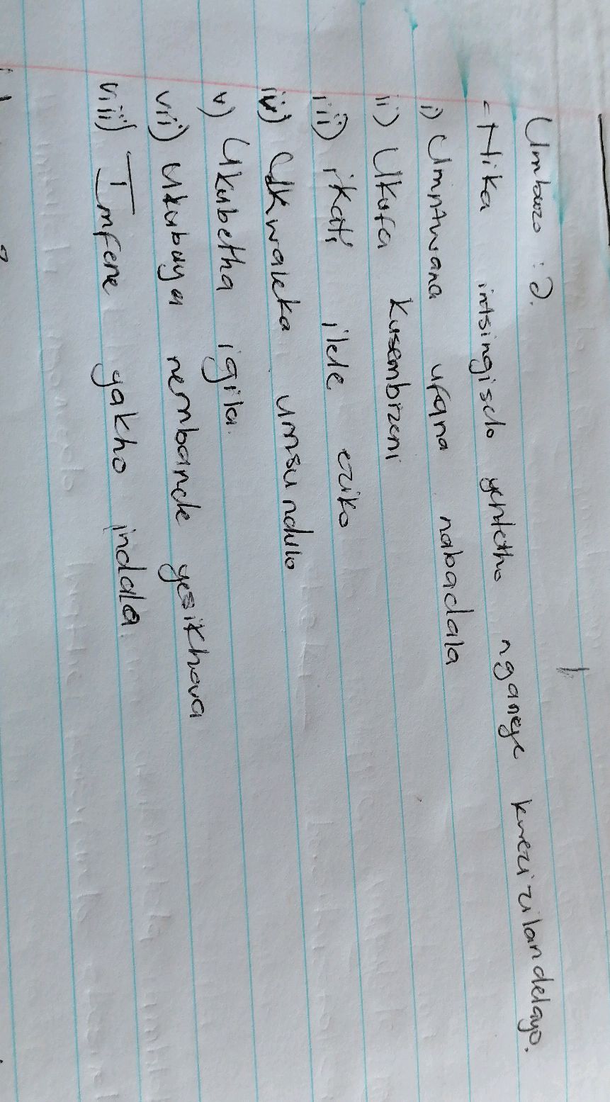 Umbuzo : 2. Nika intsingiselo yentetho | StudyX