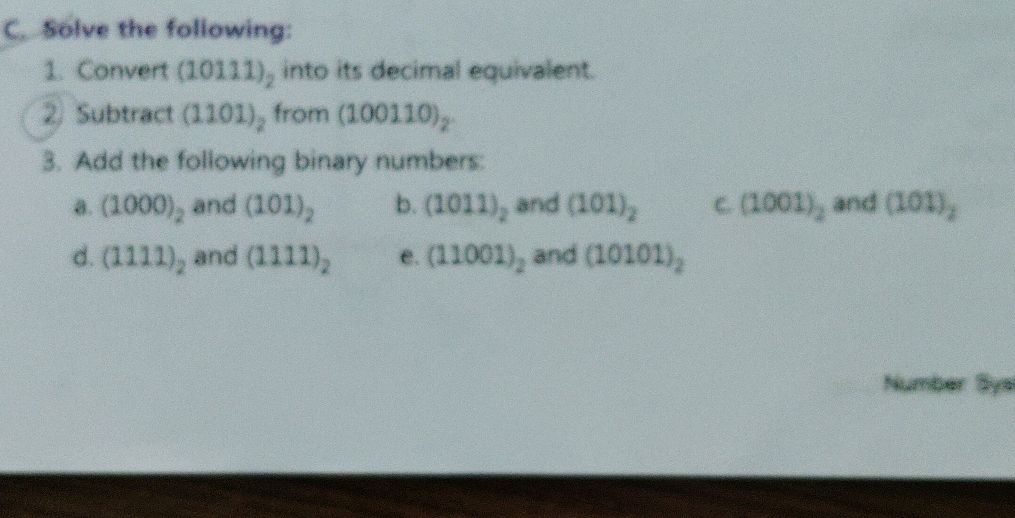 1. Convert (10111)\_2 into its decimal | StudyX