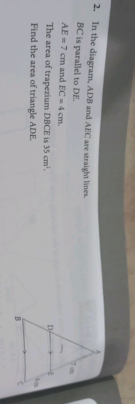 2. In the diagram, ADB and AEC are straight | StudyX