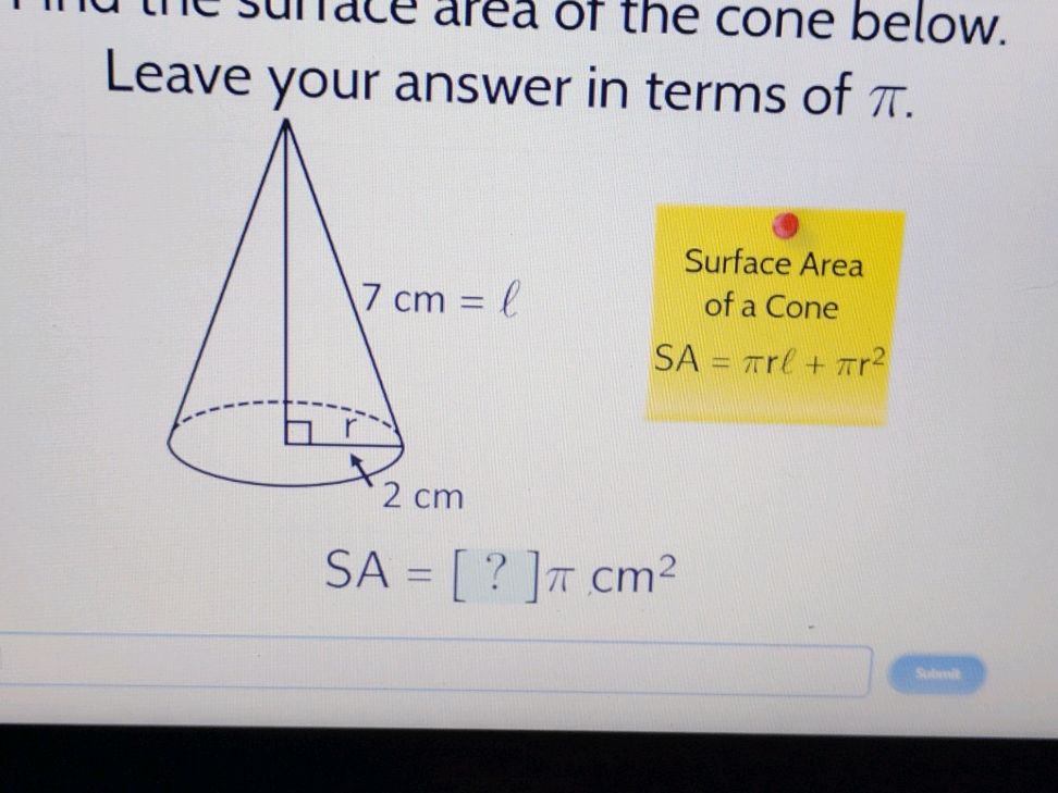 Find the surface area of the cone below.