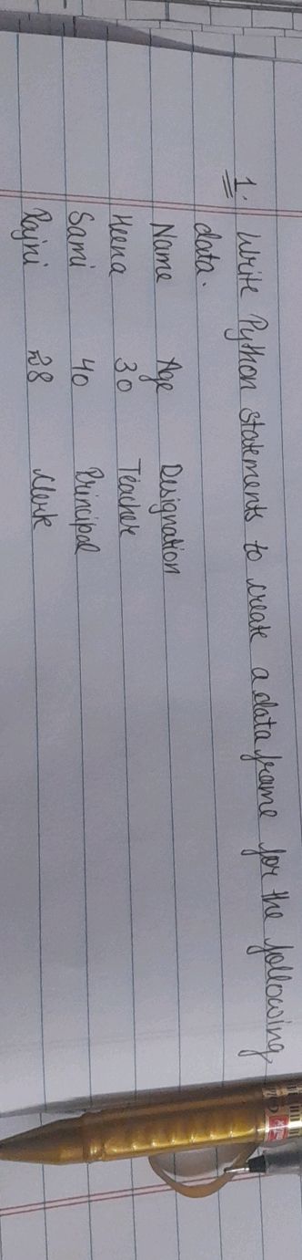 1. Write Python statements to create a data | StudyX