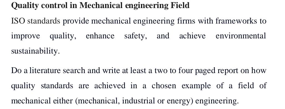 Quality control in Mechanical engineering | StudyX