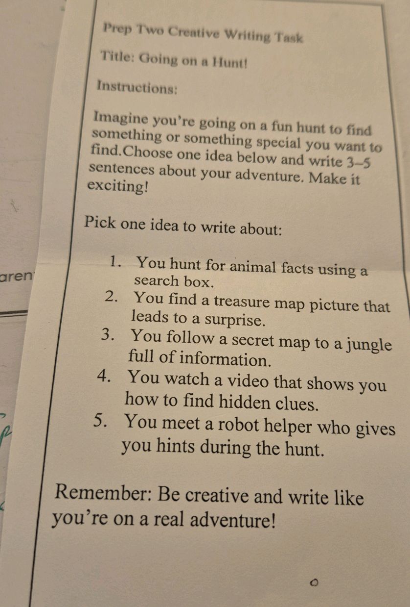 Prep Two Creative Writing Task Title: Going | StudyX