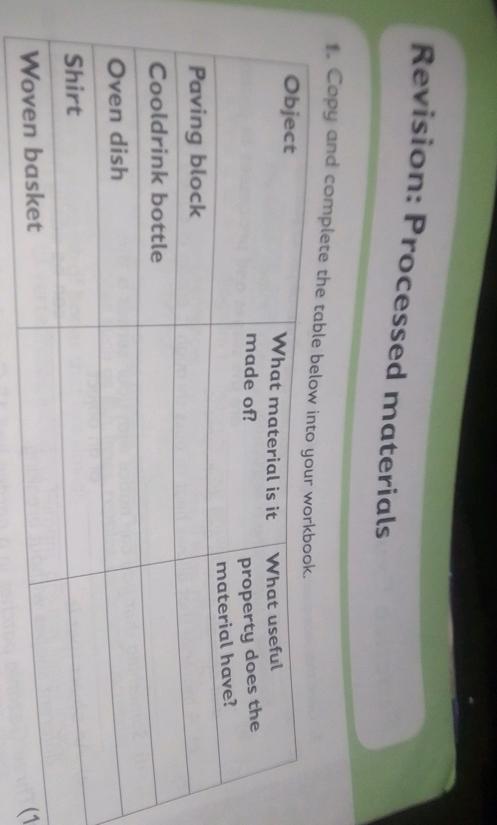 1. Copy and complete the table below into | StudyX