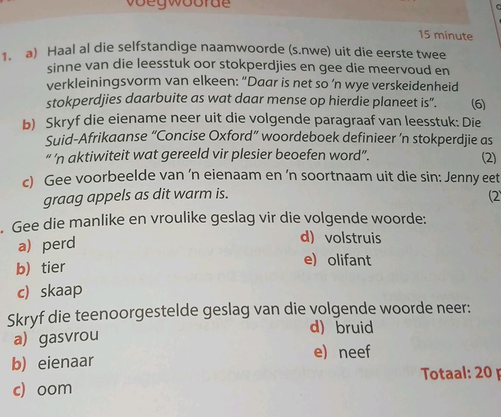1. a) Haal al die selfstandige naamwoorde | StudyX