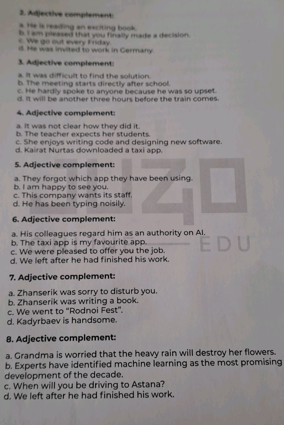 2. Adjective complement: a. He is reading | StudyX