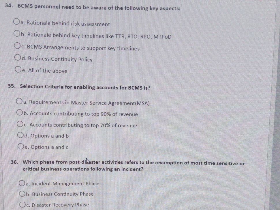 34. BCMS personnel need to be aware of the | StudyX
