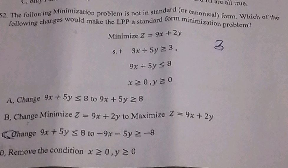 52. The following Minimization problem is | StudyX
