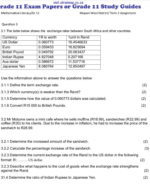 3. 1 The table below shows the exchange | StudyX