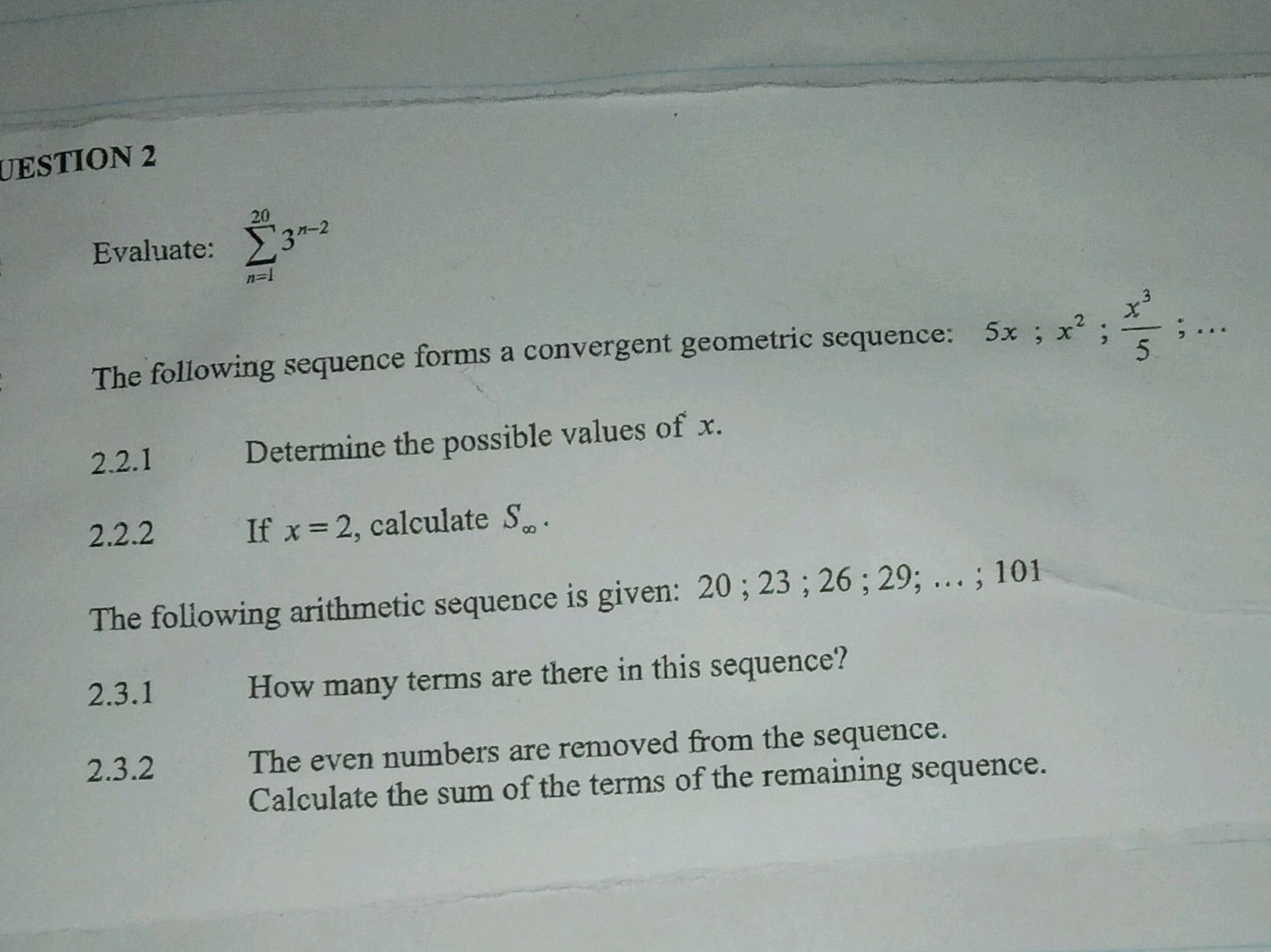 Evaluate: $ _{n=1}^{20} 3^{n-2}$ The | StudyX