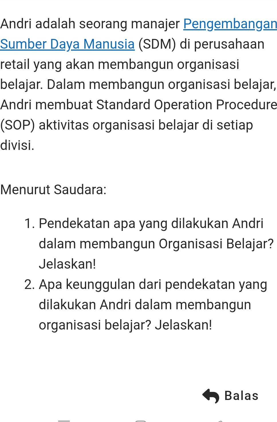 Andri adalah seorang manajer Sumber Daya | StudyX