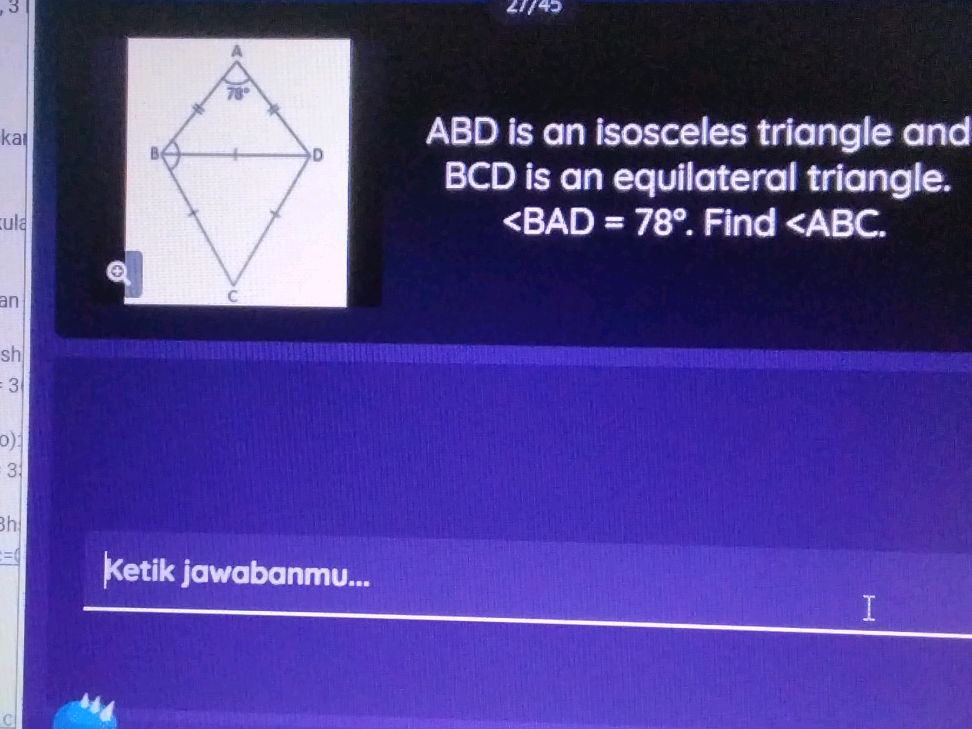 ABD is an isosceles triangle and BCD is an | StudyX