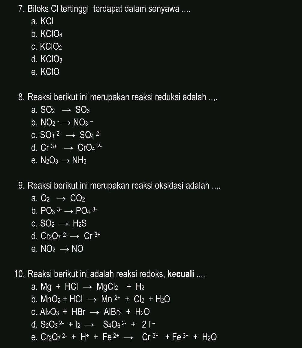 7. Biloks Cl tertinggi terdapat dalam | StudyX