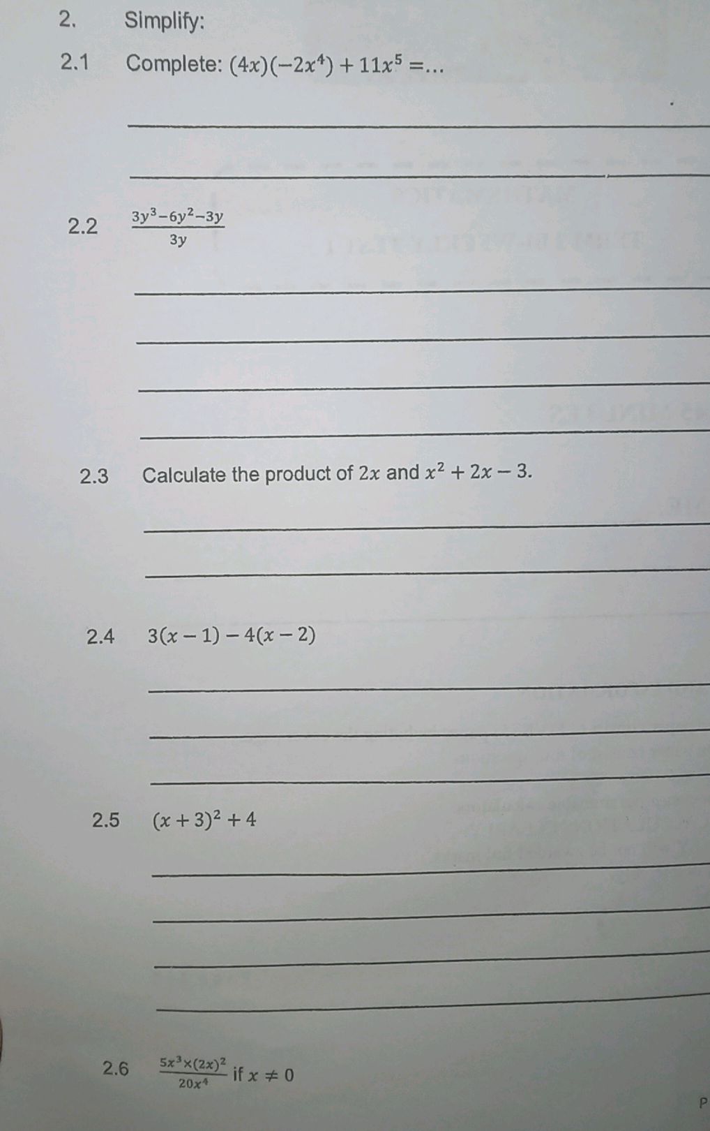 2. Simplify: 2.1 Complete: $(4x)(-2x^4) + | StudyX