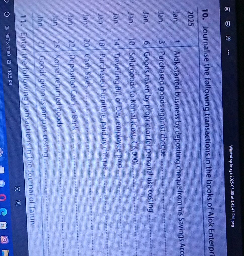 10. Journalise the following transactions in | StudyX
