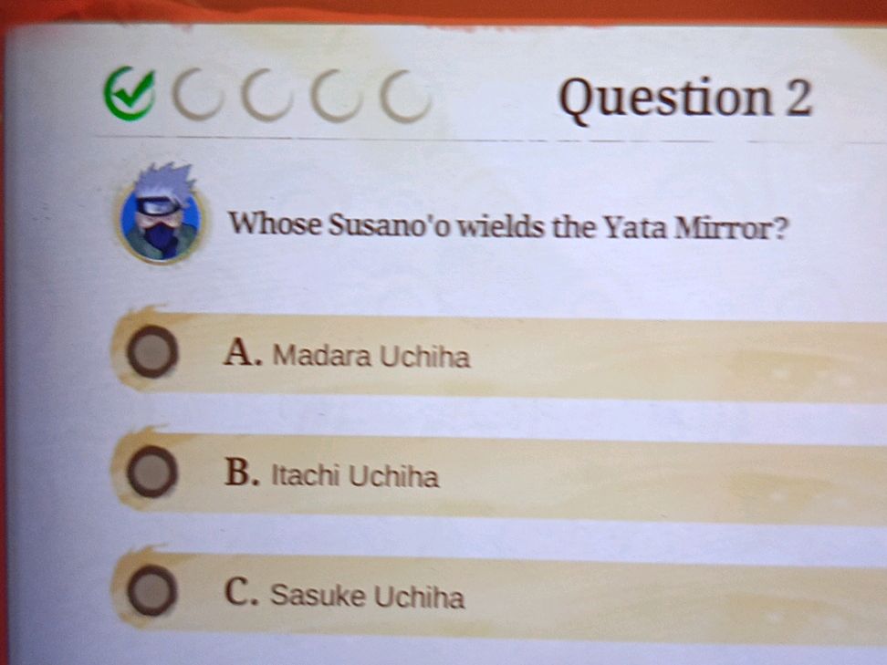 Whose Susano'o wields the Yata Mirror? A. | StudyX
