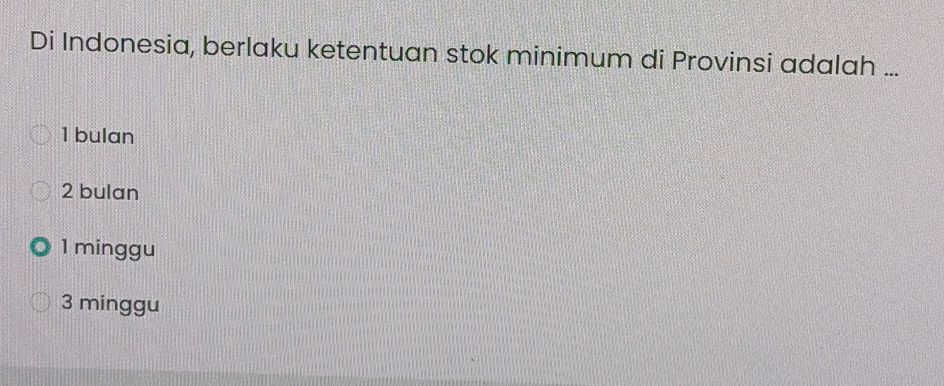 Di Indonesia, berlaku ketentuan stok minimum | StudyX