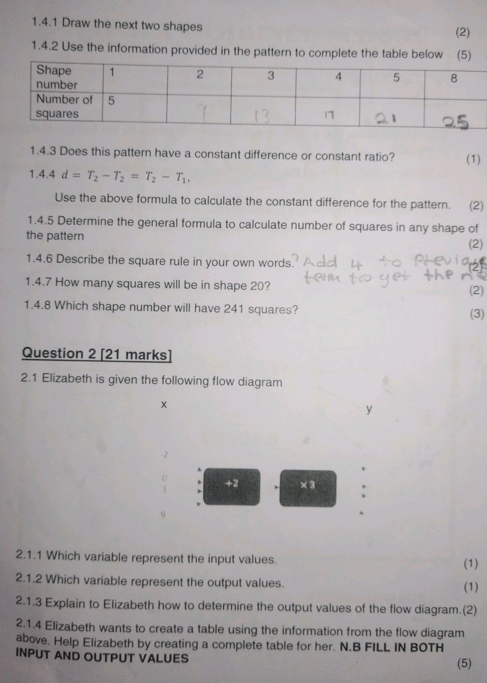 1.4.1 Draw the next two shapes 1.4.2 Use | StudyX