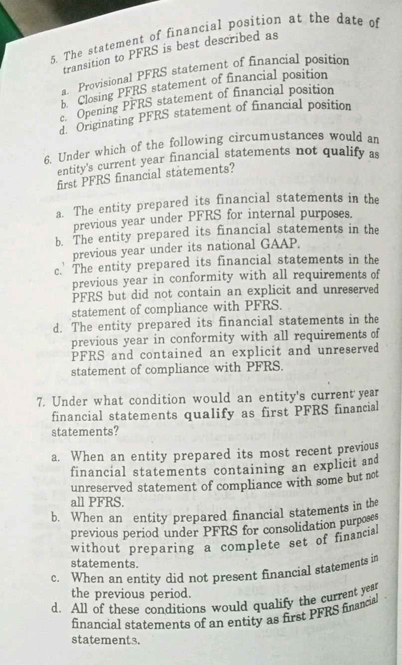 5. The statement of financial position at | StudyX