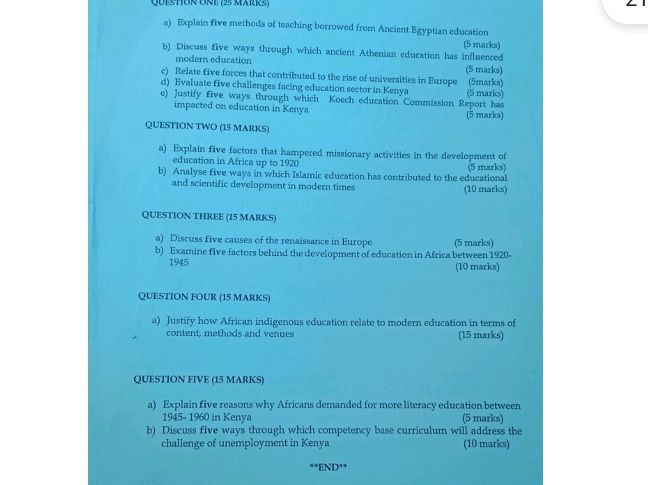 QUESTION ONE (25 MARKS) a) Explain five | StudyX