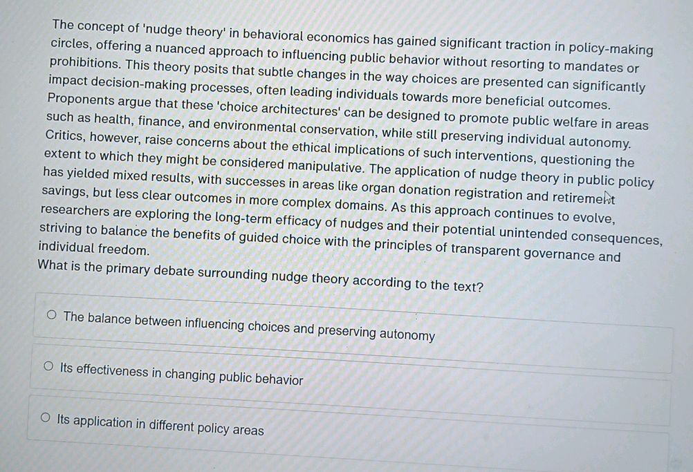 The concept of 'nudge theory' in behavioral | StudyX