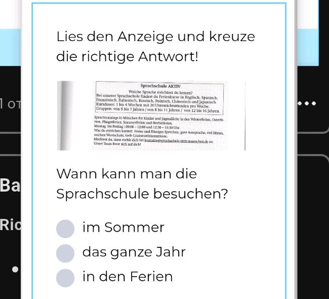 Lies den Anzeige und kreuze die richtige | StudyX
