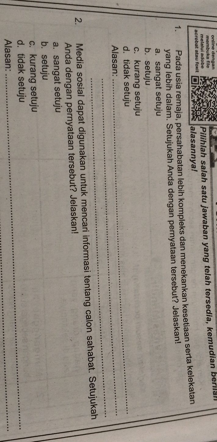 1. Pilihlah salah satu jawaban yang telah | StudyX