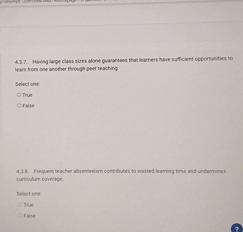 4.3.7. Having large class sizes alone | StudyX