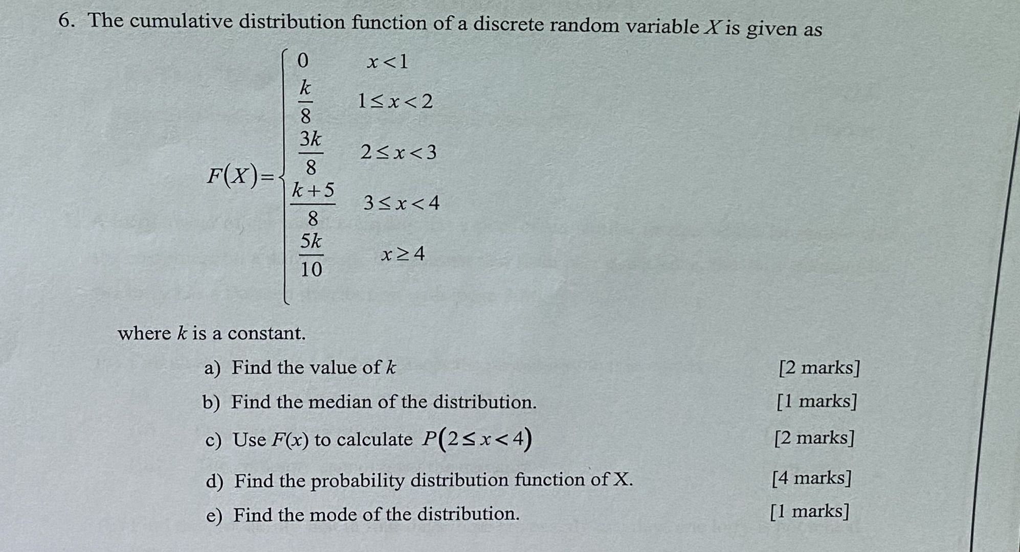 6. The cumulative distribution function of a | StudyX