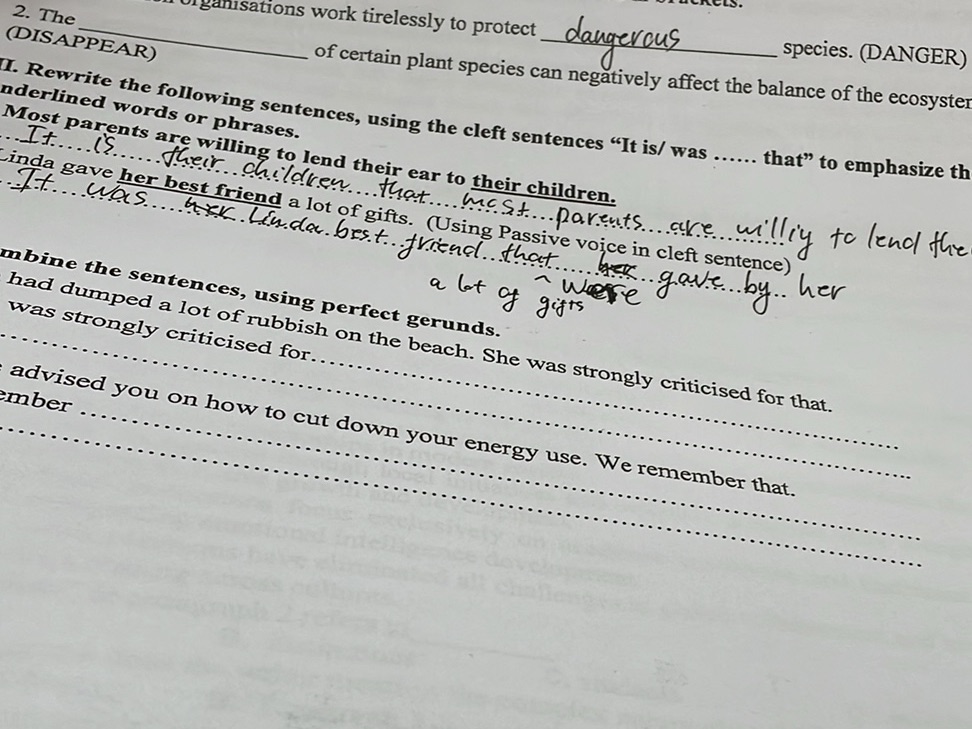 II. Rewrite the following sentences, using | StudyX