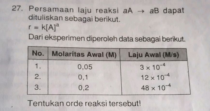 27. Persamaan laju reaksi aA -> aB dapat | StudyX