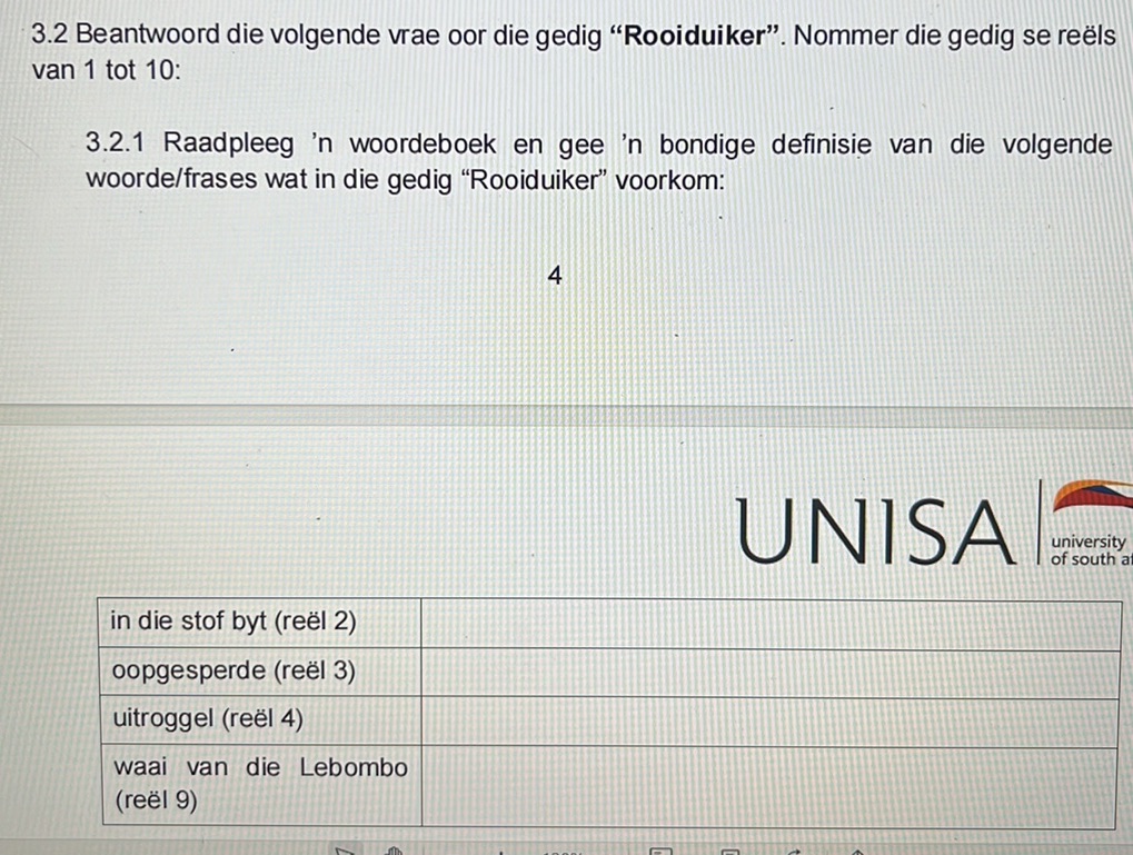 3.2 Beantwoord die volgende vrae oor die | StudyX