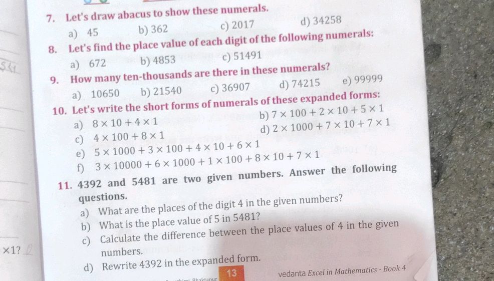 7. Let's draw abacus to show these numerals. | StudyX