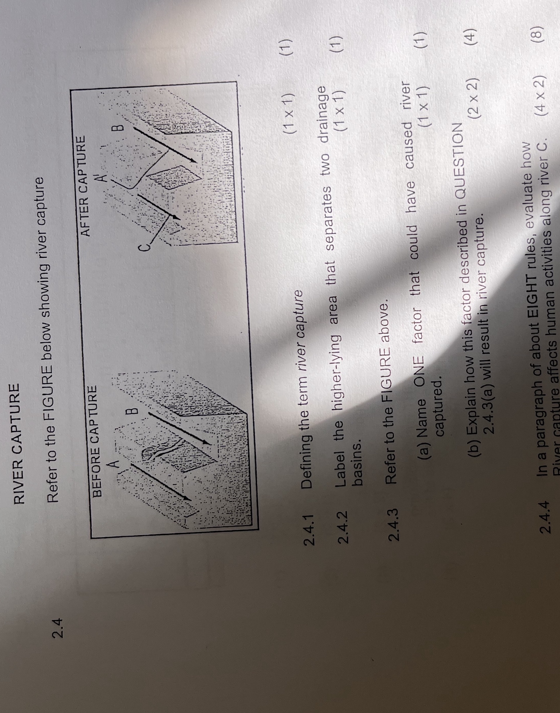 2.4 RIVER CAPTURE Refer to the FIGURE below | StudyX