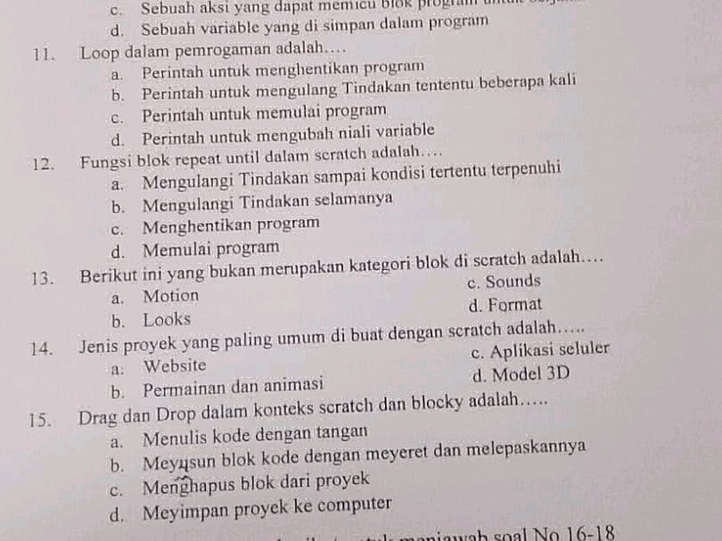 11. Loop dalam pemrogaman adalah.... a. | StudyX