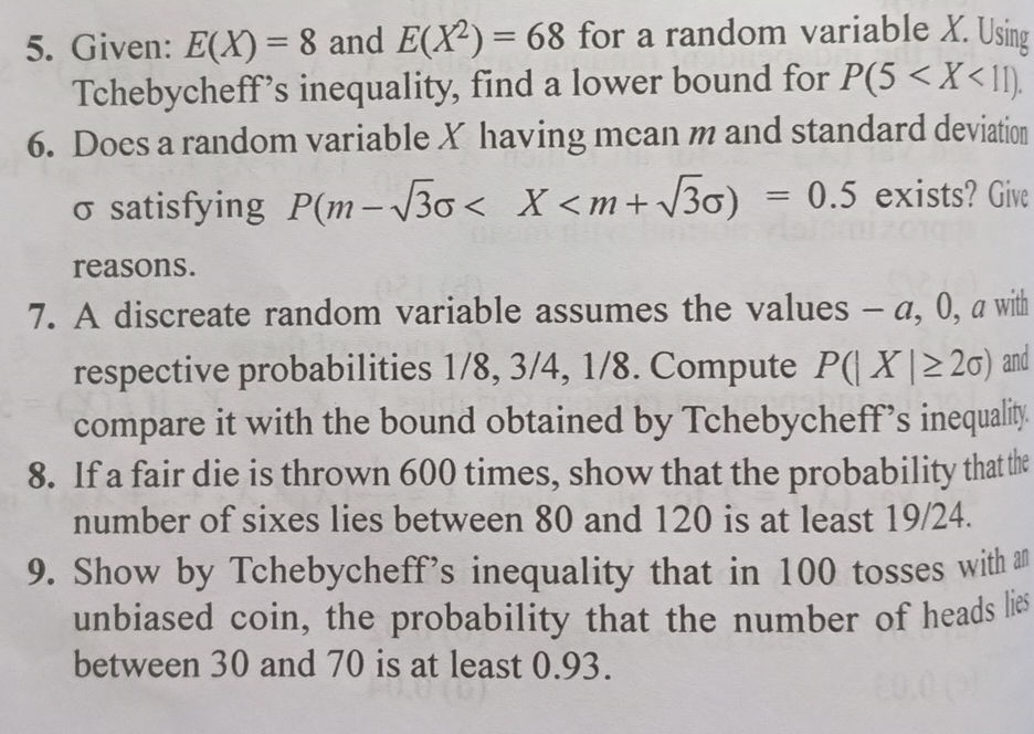 5. Given: $E(X) = 8$ and $E(X^2) = 68$ for a | StudyX