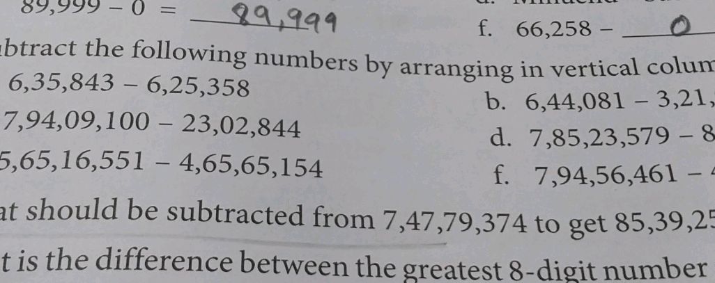 Subtract the following numbers by arranging | StudyX