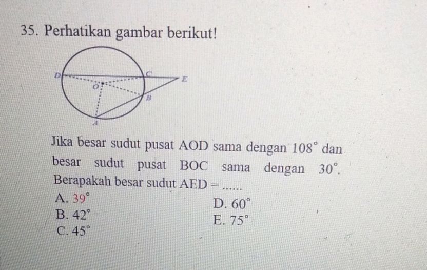 Jika besar sudut pusat AOD sama dengan 108° | StudyX