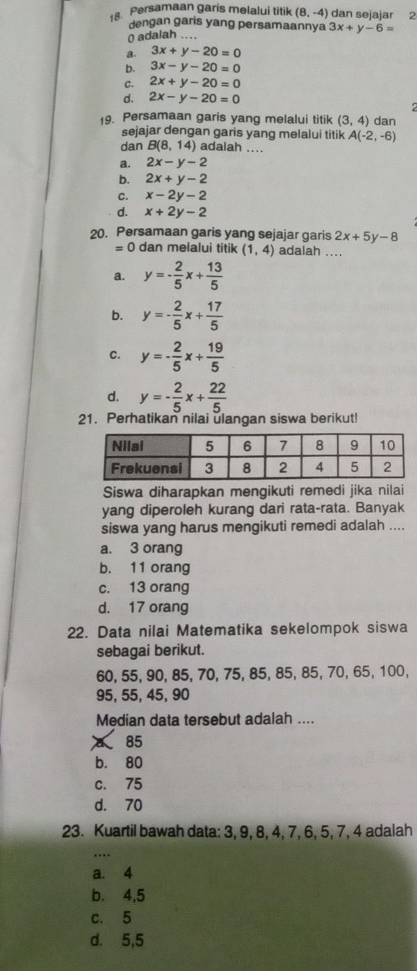 18. Persamaan garis melalui titik (8, -4) | StudyX