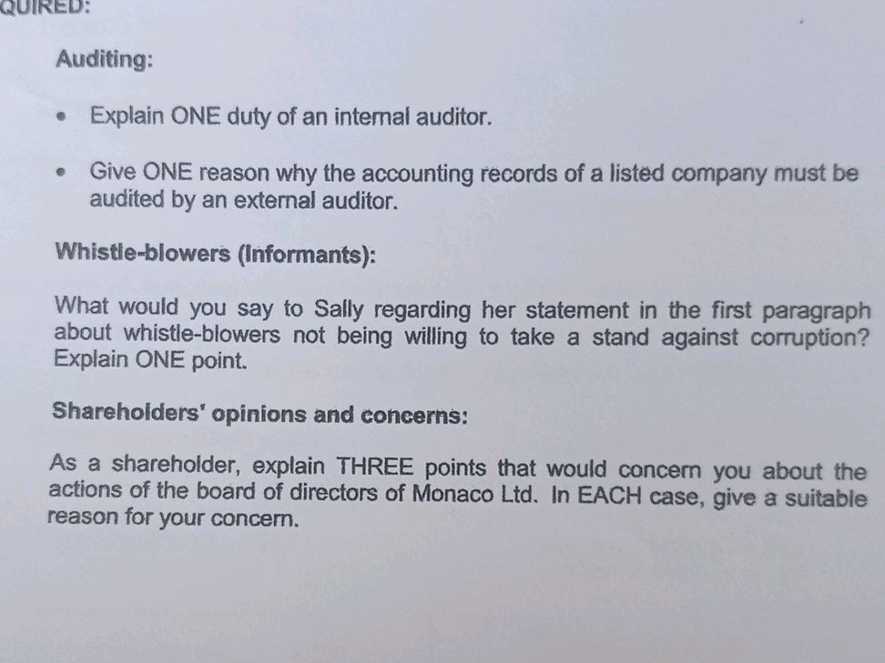 Auditing: * Explain ONE duty of an | StudyX