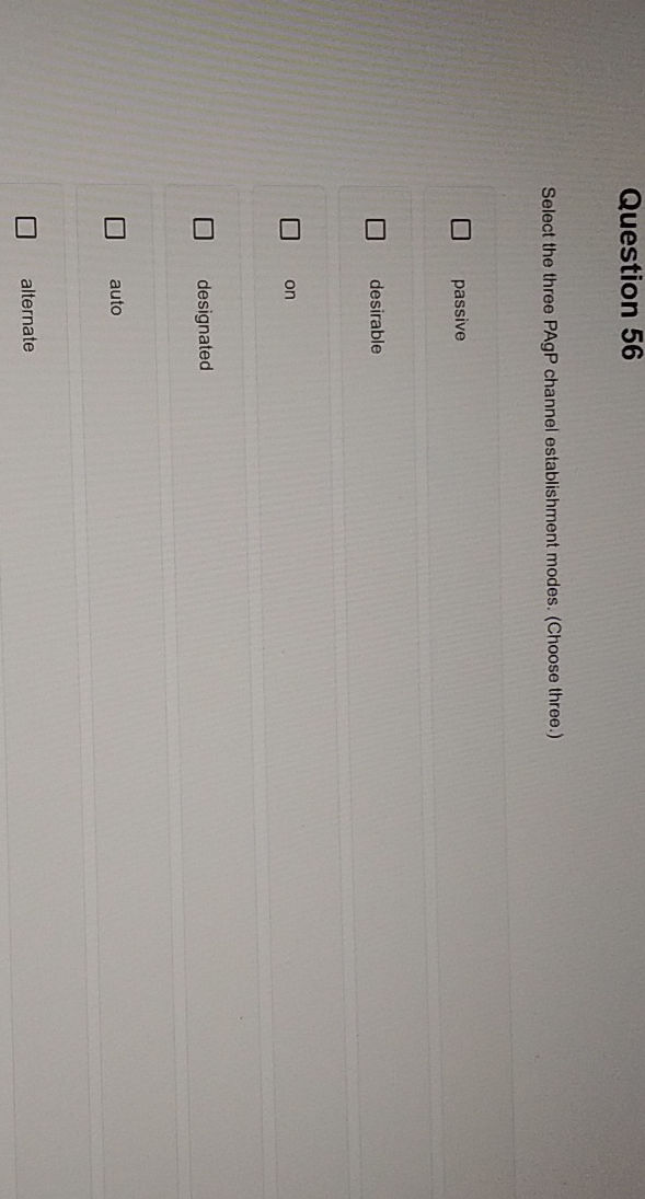 Select the three PAgP channel establishment | StudyX