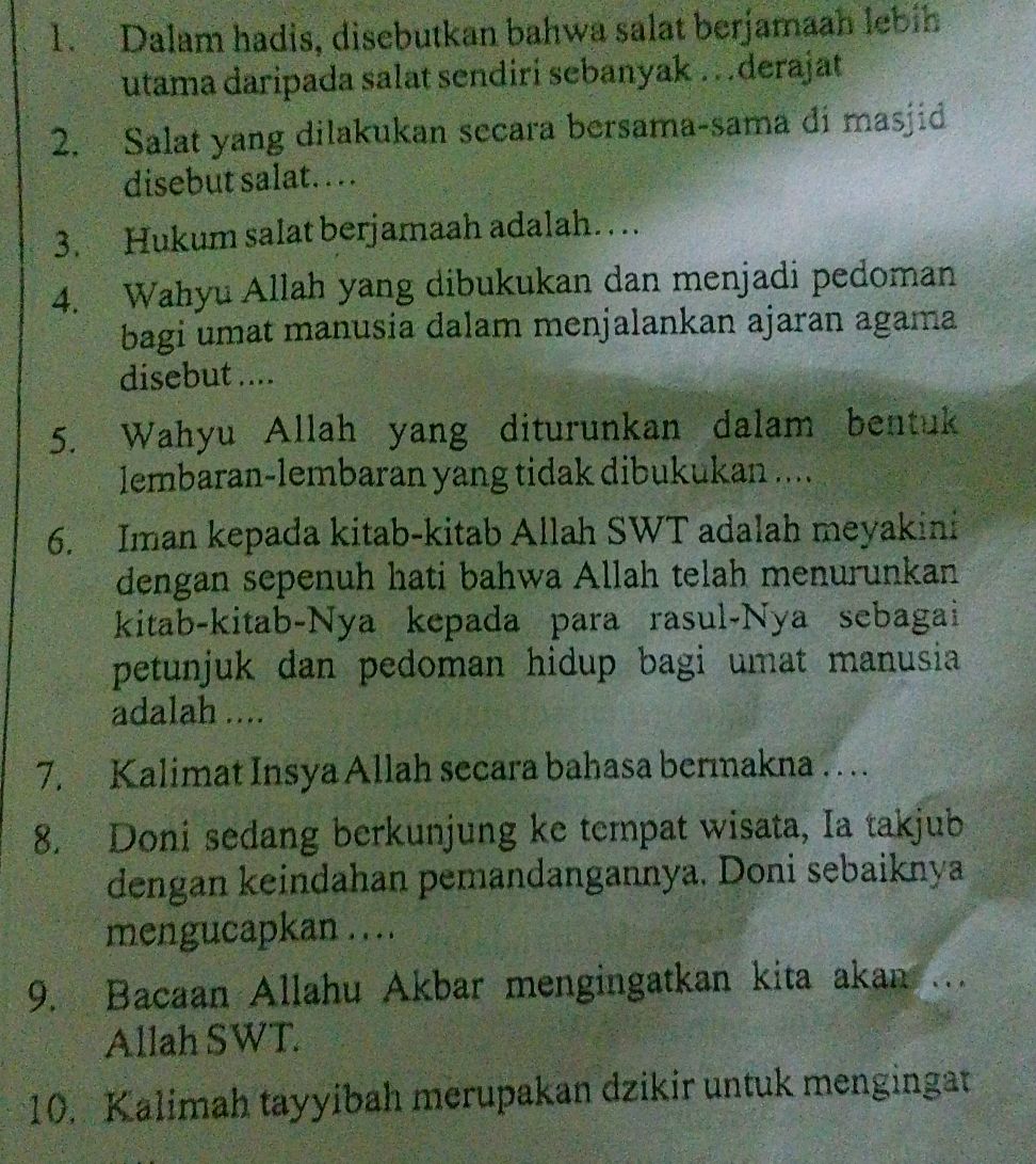 1. Dalam hadis, disebutkan bahwa salat | StudyX