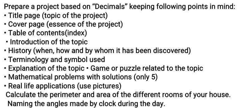 Prepare a project based on "Decimals" | StudyX
